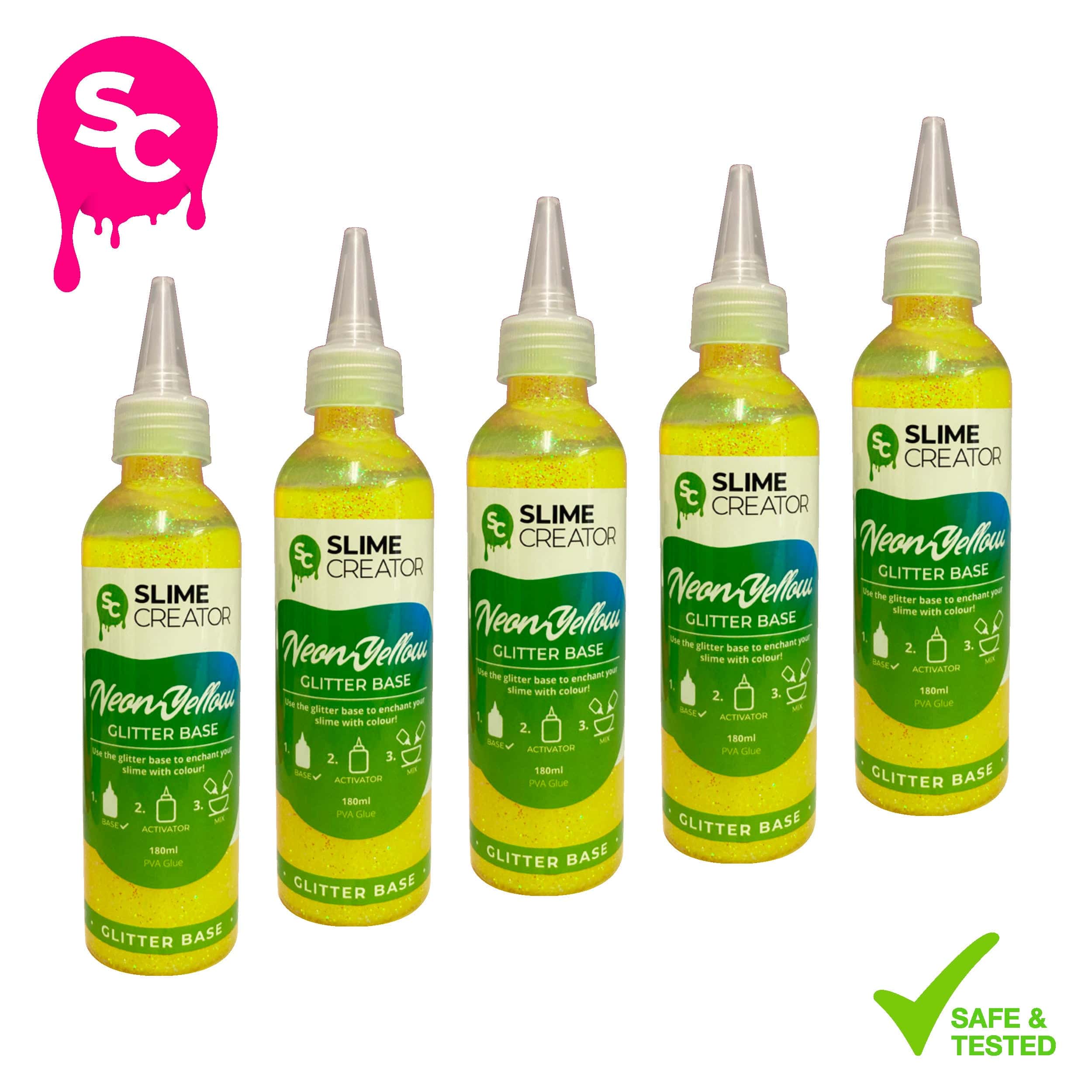 Slime Creator Glitter Base - Neon Yellow - 180ml Bottle - Bold Neon Ye ...